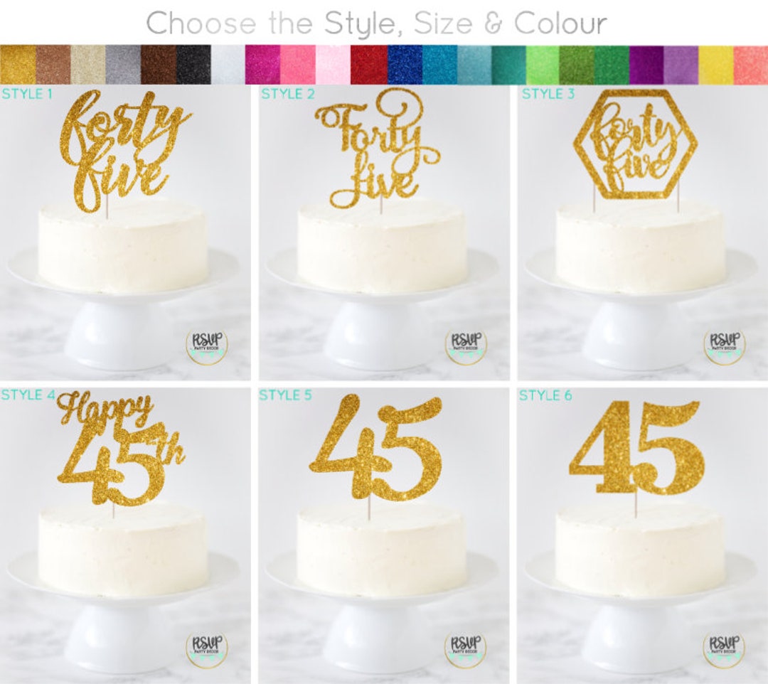Forty Five Cake Topper, 45 Cake Topper, Fortyfive Cake Topper, Forty ...