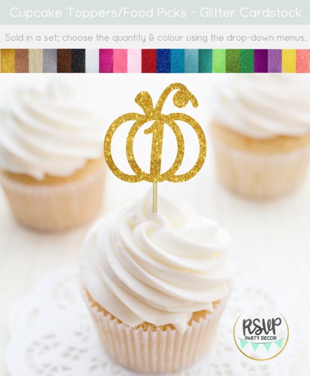 ANY AGE Pumpkin Birthday Cupcake Toppers, Halloween Birthday Party ...