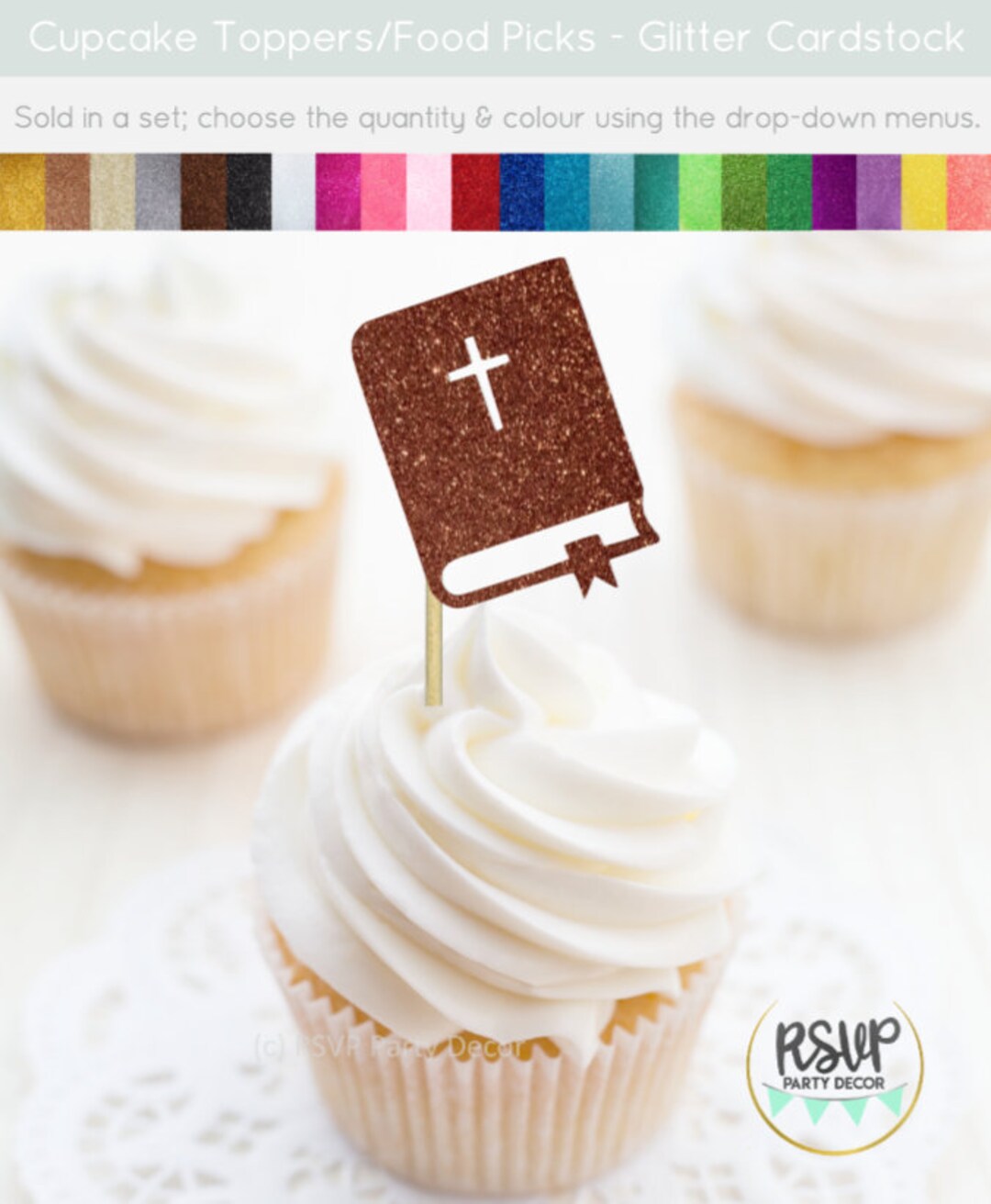 Bible Cupcake Toppers, Baptism Party Decorations, First Holy Communion ...