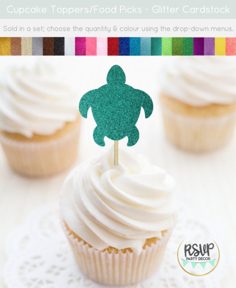 Turtle Cupcake Toppers, Seaturtle Food Picks, Turtle Party Decor, Ocean ...