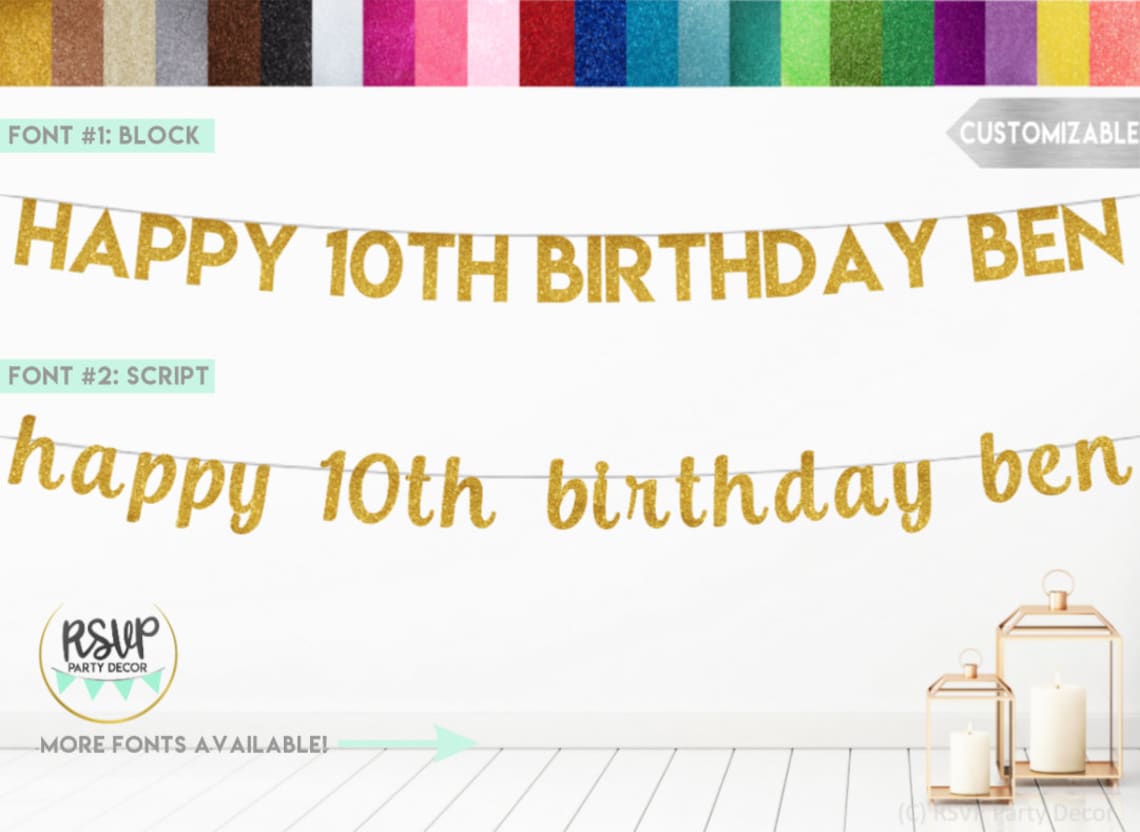 Custom Happy 10th Birthday Banner 10th Birthday Party - Etsy