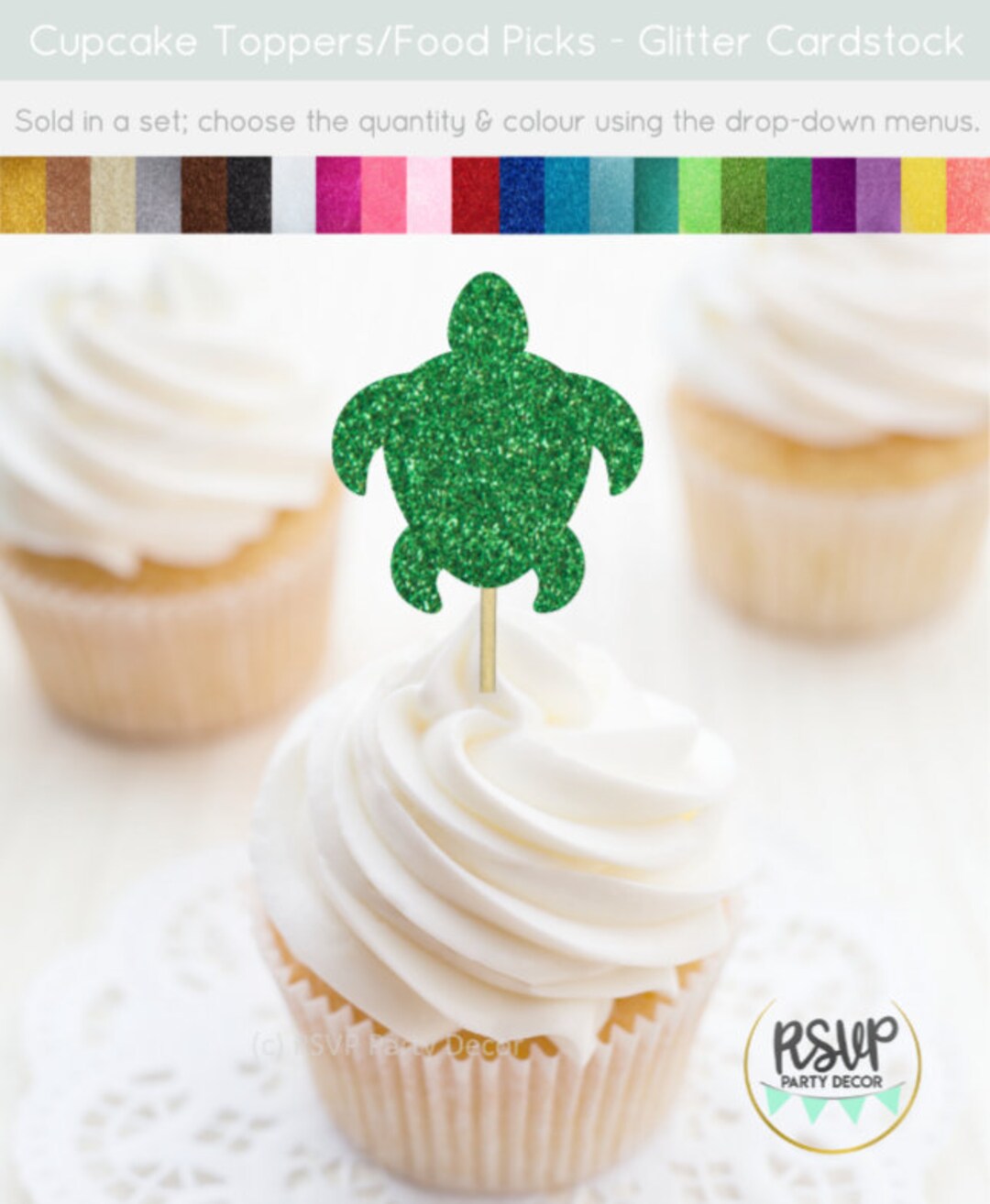 Turtle Cupcake Toppers, Seaturtle Food Picks, Turtle Party Decor, Ocean ...
