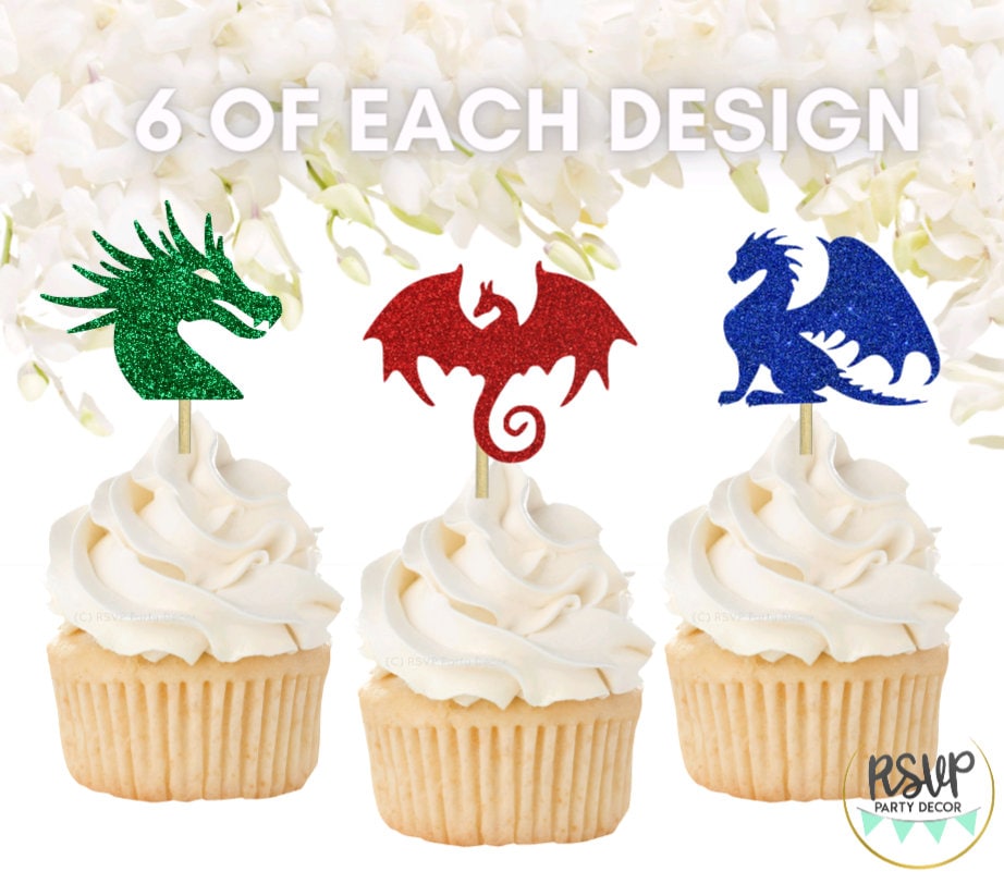 18 PCS Dragon Cupcake Toppers, Dragon Food Picks, Dragon Party ...