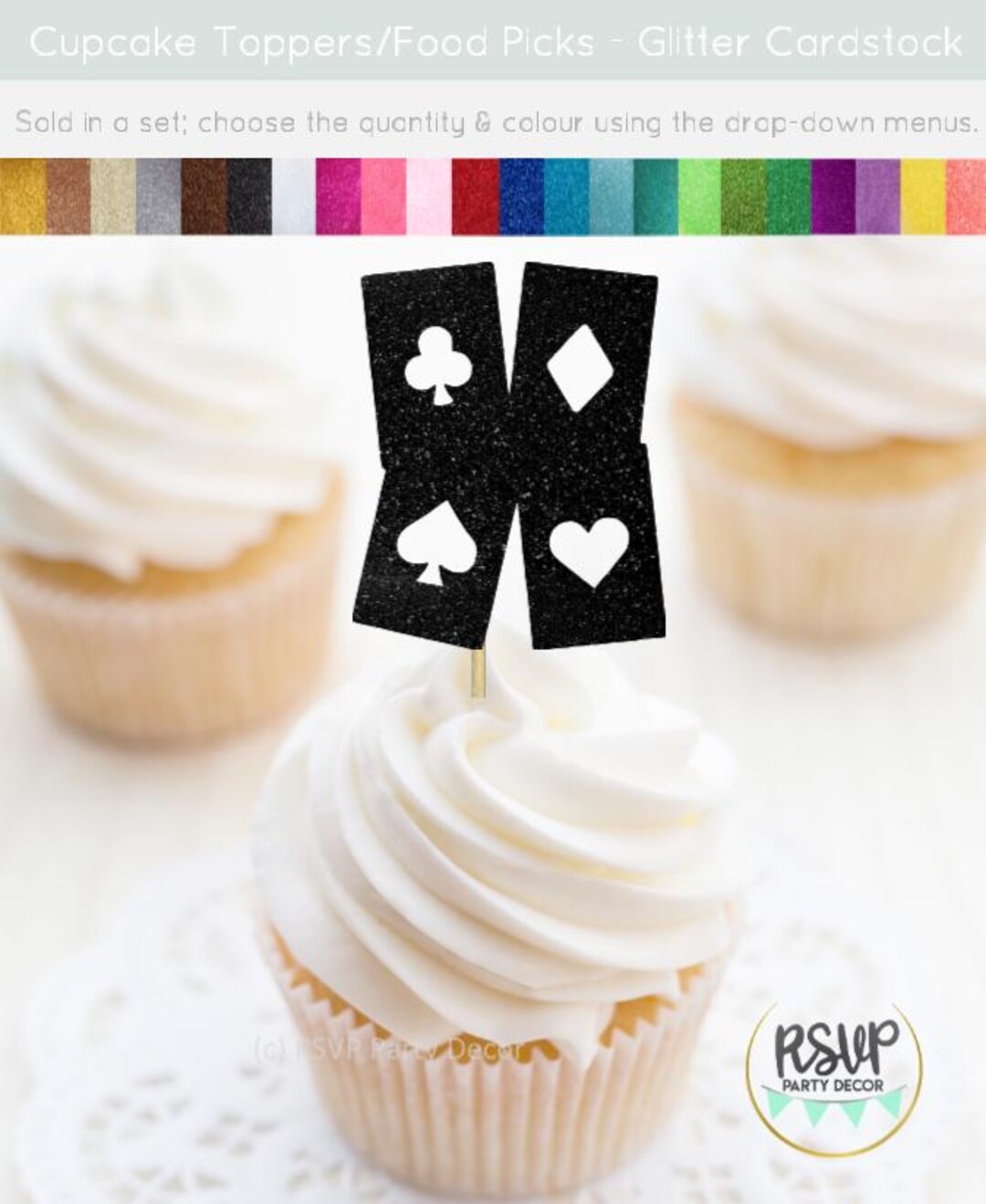 Playing Card Cupcake Toppers, Casino Birthday Party Decorations ...