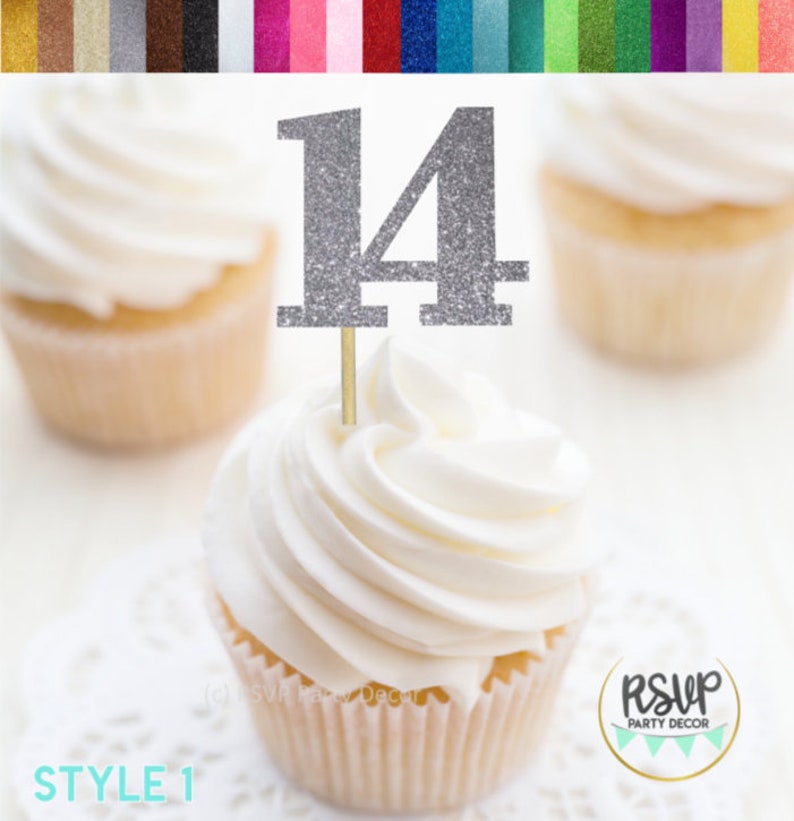 Number 14 Cupcake Toppers Fourteen Food Picks 14th Birthday | Etsy