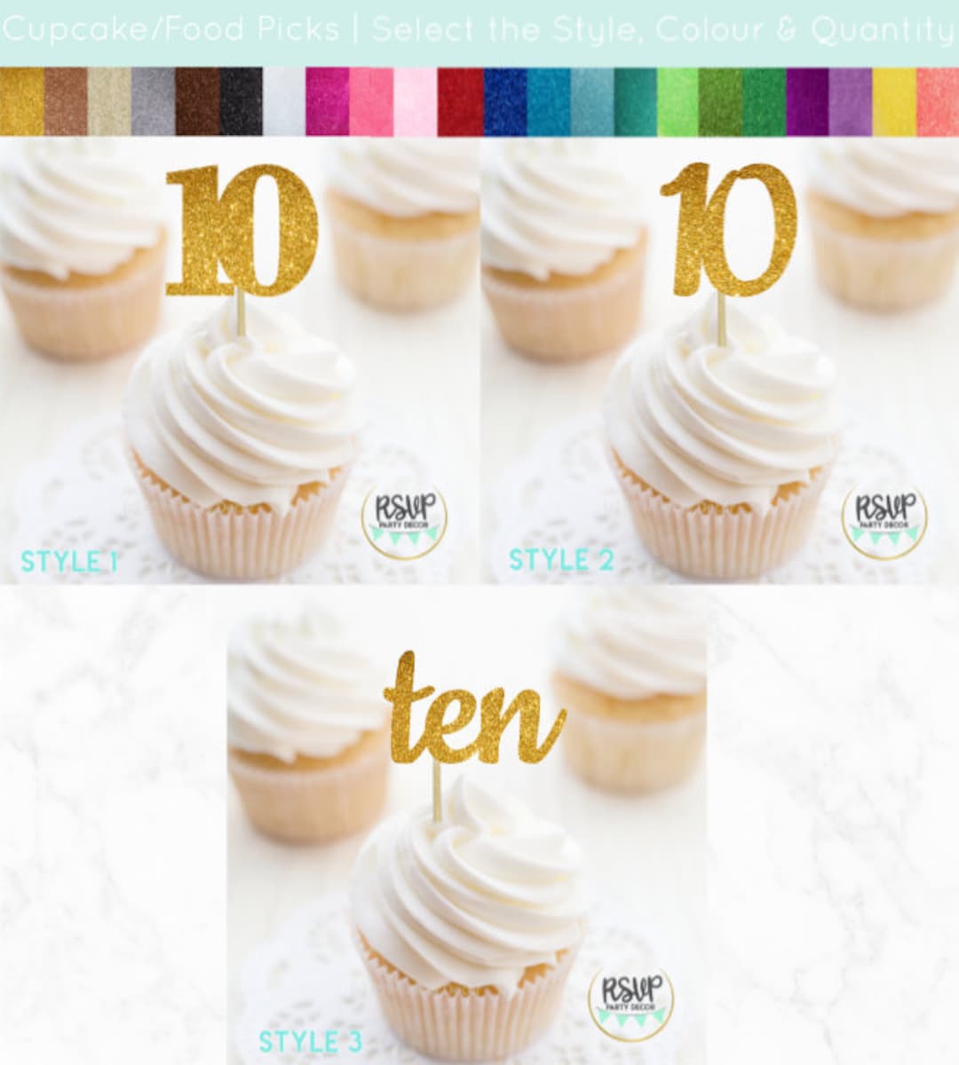 Number 10 Cupcake Toppers, Ten Food Picks, 10th Birthday Decorations ...