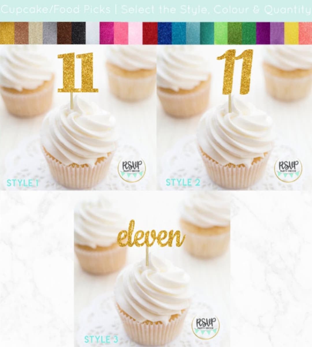 Number 11 Cupcake Toppers, Eleven Food Picks, 11th Birthday Decorations ...