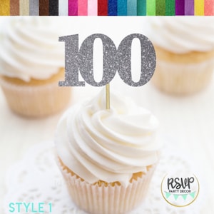 Number 100 Cupcake Toppers, "one Hundred" Food Picks, 100th Birthday ...