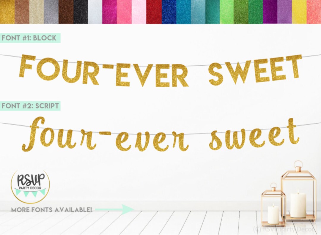 Four-ever Sweet Banner, 4th Birthday Party Banner, Happy 4th Birthday ...