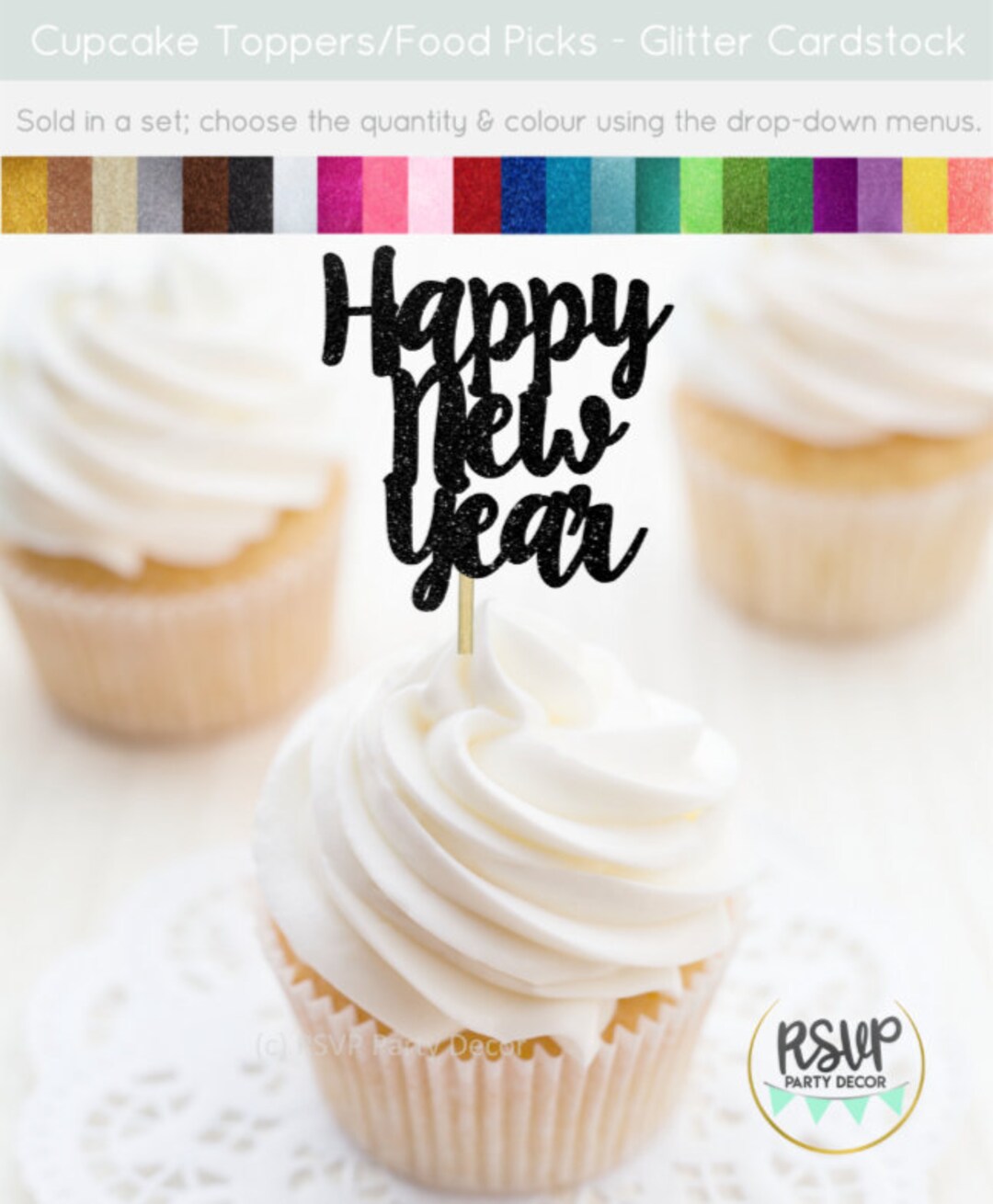 Happy New Year Cupcake Toppers, New Years Eve Party Decorations, New ...