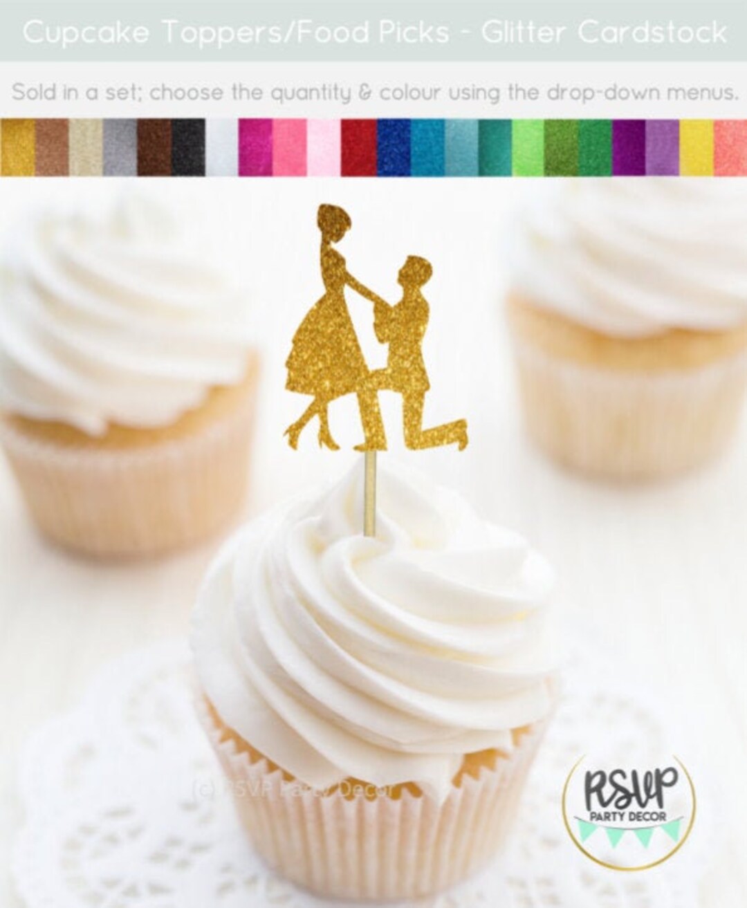 Proposal Cupcake Toppers, Engagement Cupcake Toppers, Bridal Shower ...