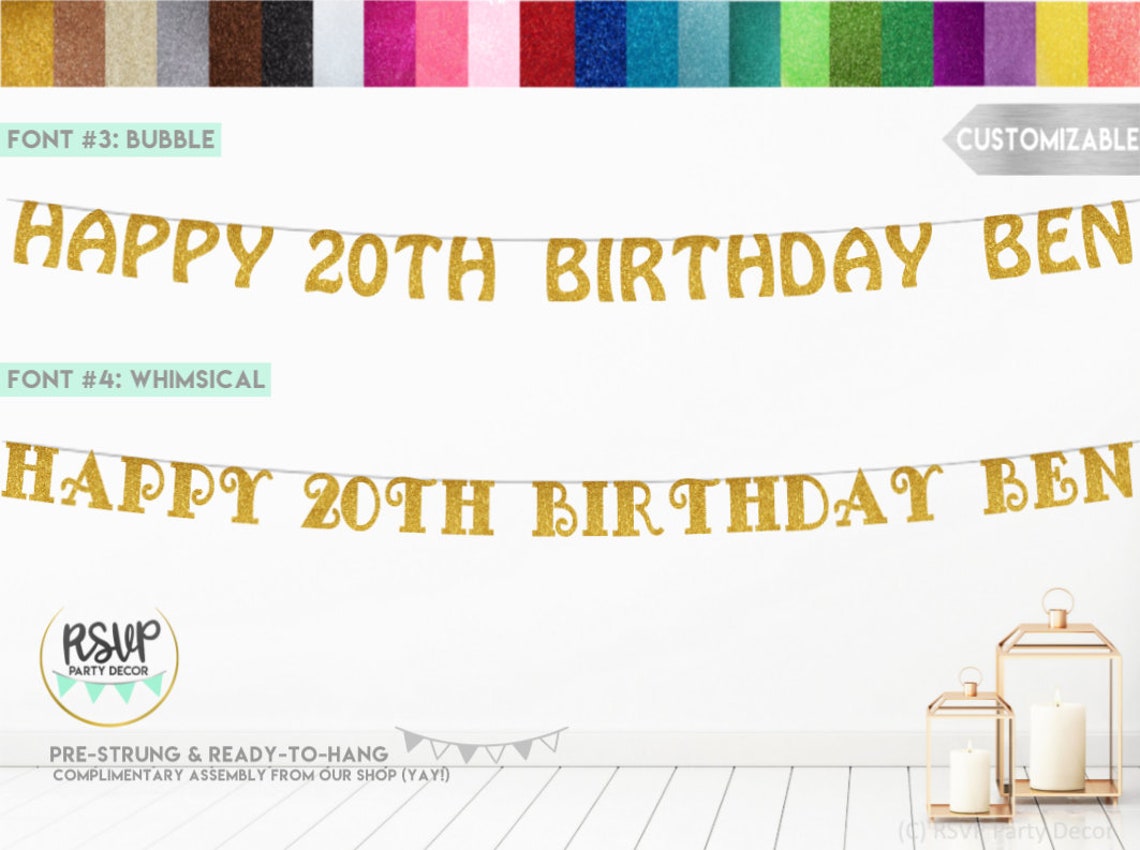Custom Happy 20th Birthday Banner 20th Birthday Party - Etsy