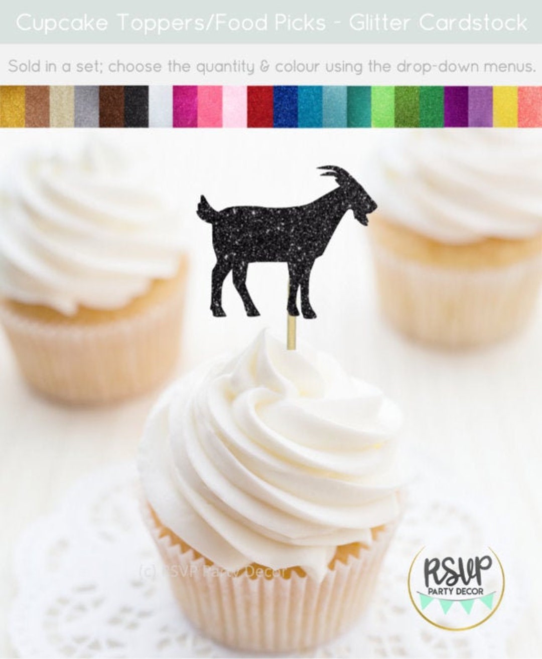 Goat Cupcake Toppers, Goat Party Decor, Farm Food Picks, Farm Themed ...