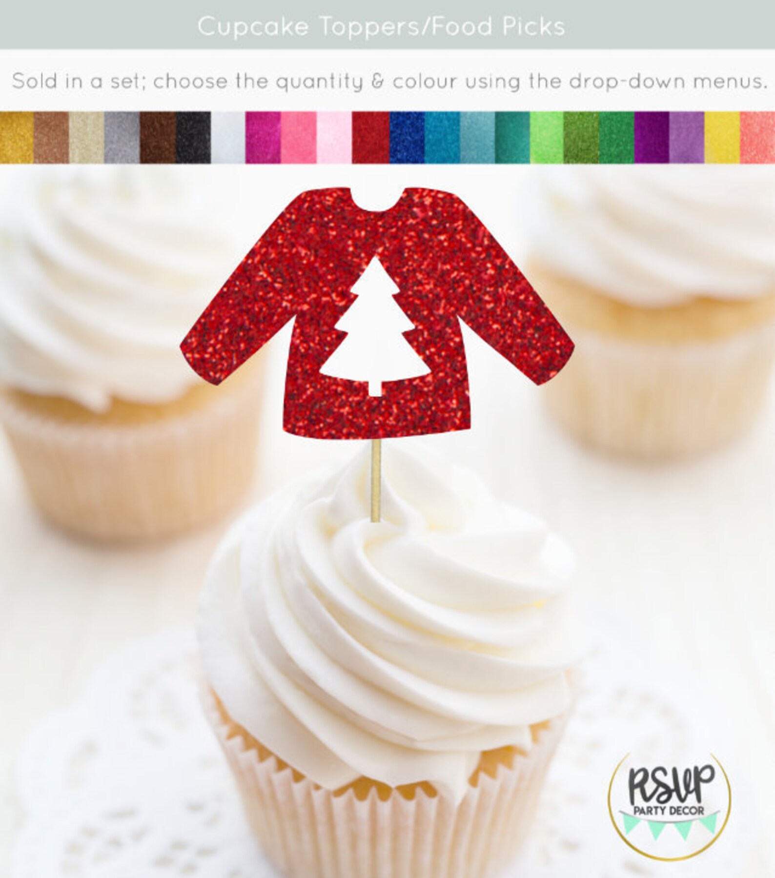Ugly Christmas Sweater Cupcake Toppers, Christmas Cupcake Toppers ...