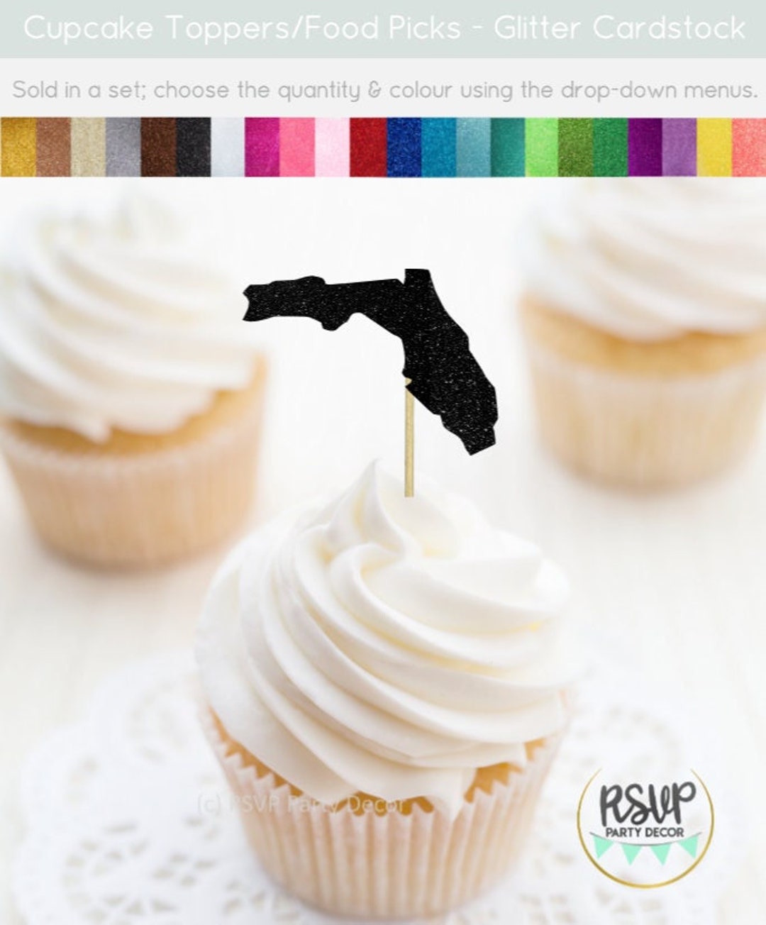 Florida Cupcake Toppers, Florida Food Picks, Florida Party Decor, July ...