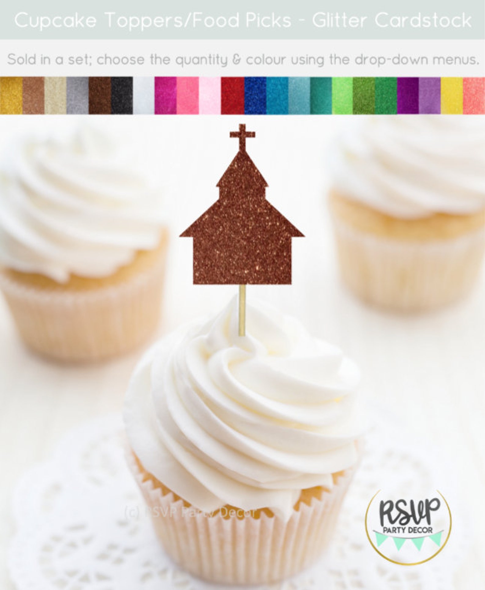 Church Cupcake Toppers, Church Group Party Decorations, Baptism Cupcake ...