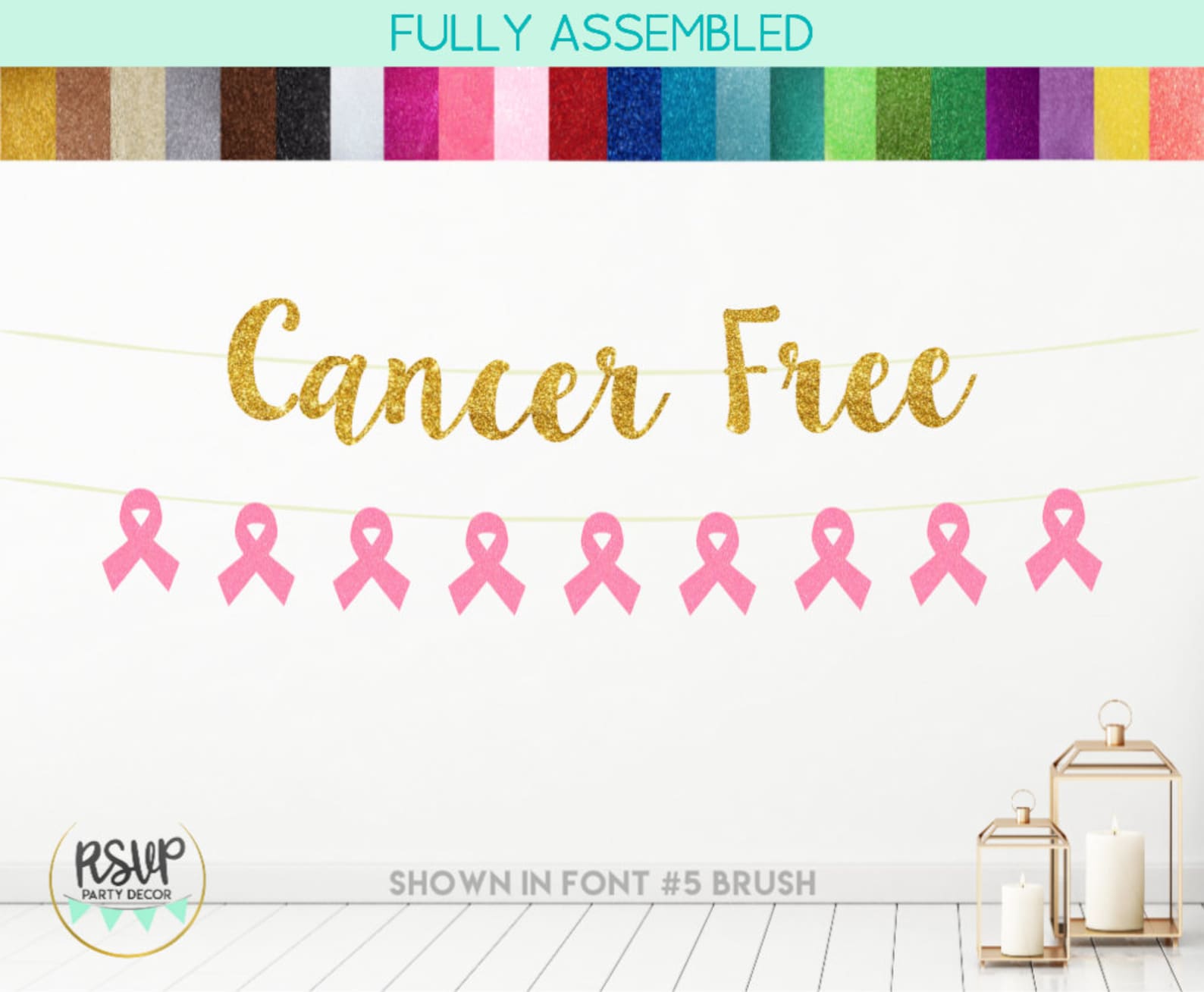 Cancer Free Banner, Cancer Ribbon Garland, Cancer Survivor Party ...