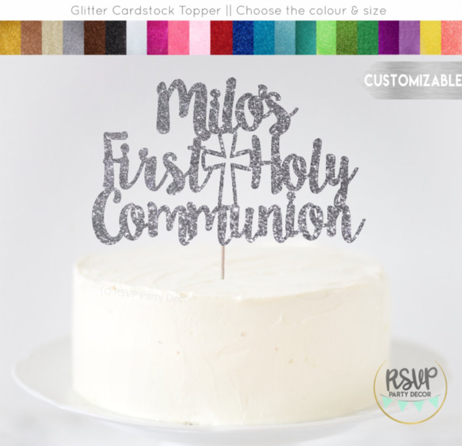 Custom First Holy Communion Cake Topper With Cross, Personalized ...