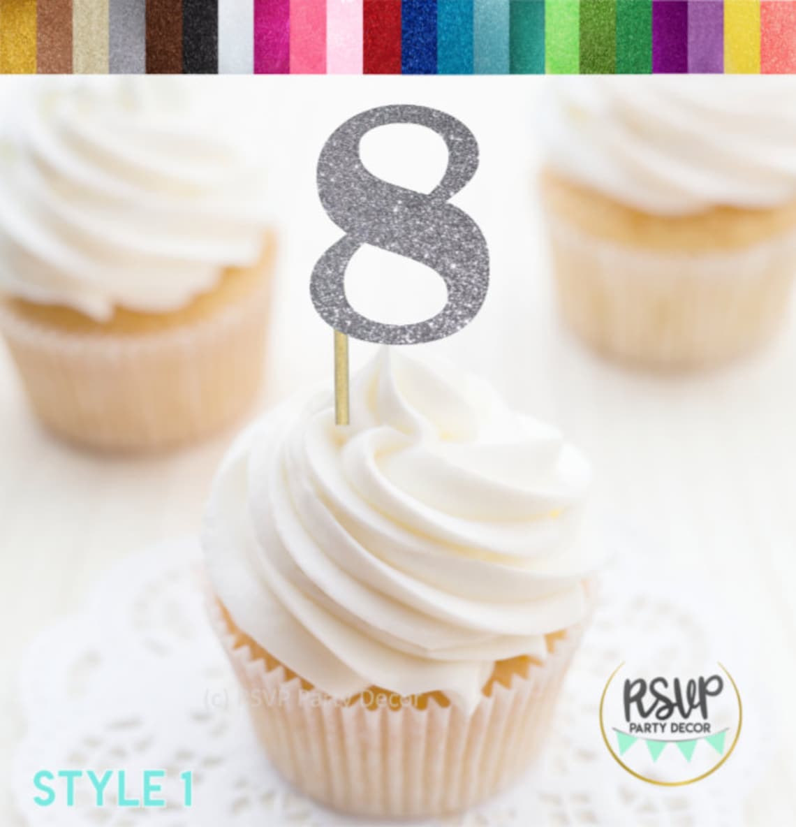 Number 8 Cupcake Toppers Eight Food Picks 8th Birthday | Etsy