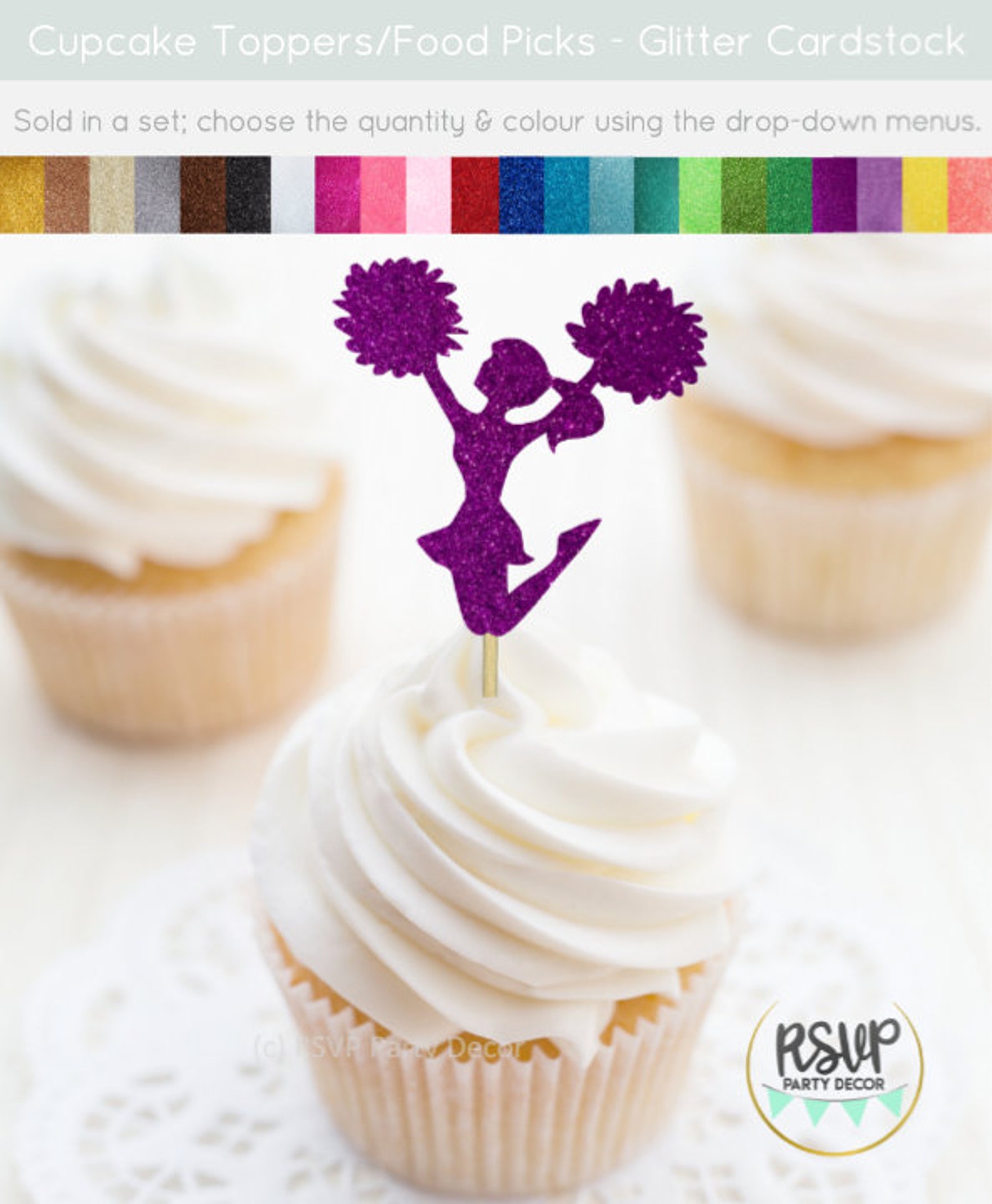 Cheerleader Cupcake Toppers, Cheerleading Food Picks, Cheer Party ...