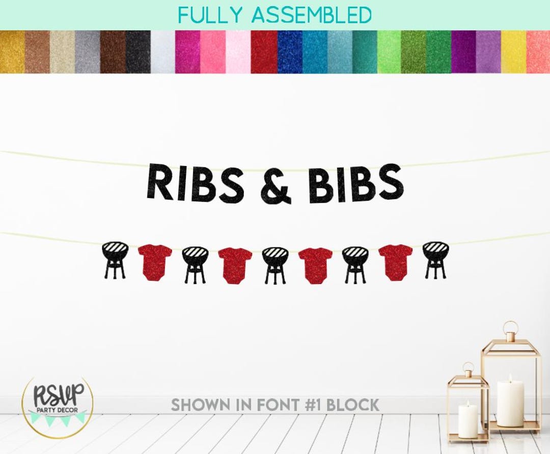 Ribs & Bibs Banner, Baby Barbecue Garland, BBQ Baby Shower Party ...