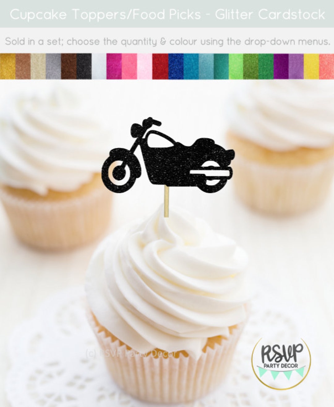 Motorcycle Cupcake Toppers, Motorcycle Party Decorations, Biker Food ...