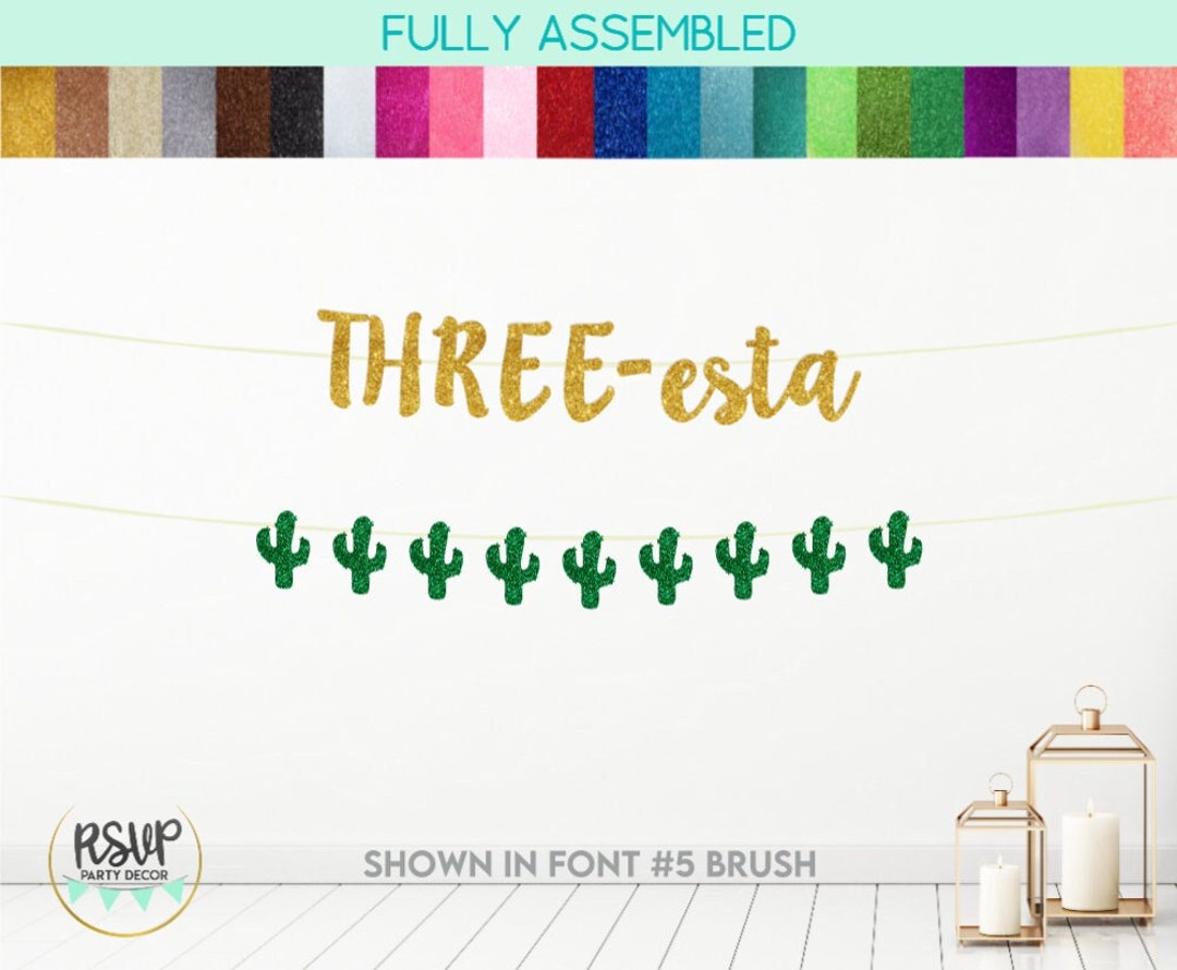 Three-esta Banner, Cactus Garland, Fiesta 3rd Birthday Party Decor ...