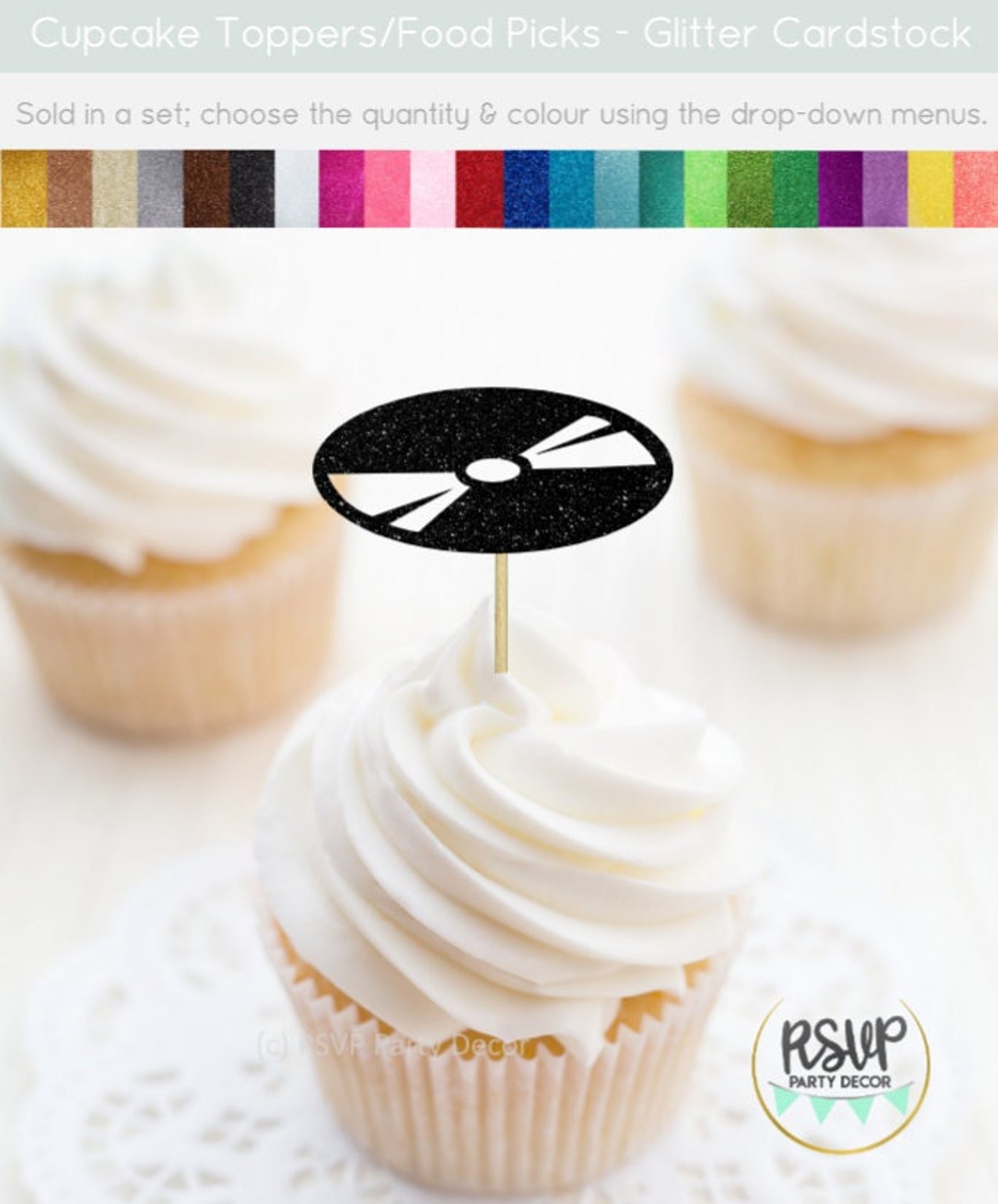 Vinyl Record Cupcake Toppers, Music Party Decorations, 80's Cupcake ...