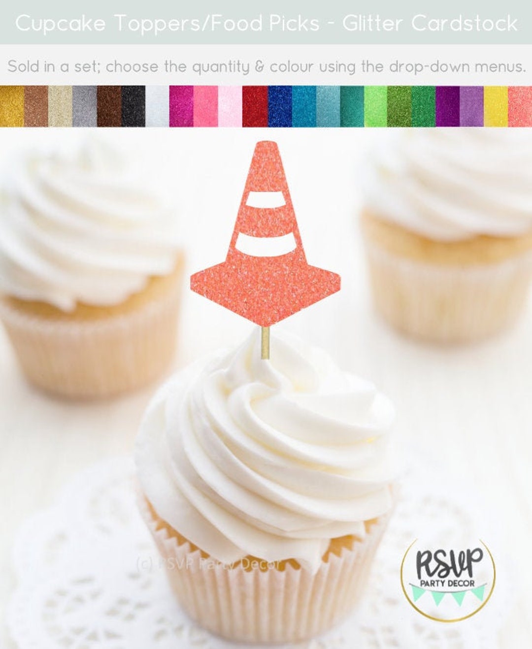 Traffic Cone Cupcake Toppers, Construction Cupcake Toppers ...