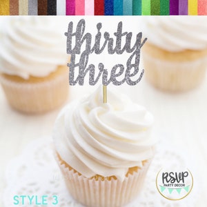Number 33 Cupcake Toppers, Thirty Three Food Picks, 33rd Birthday ...