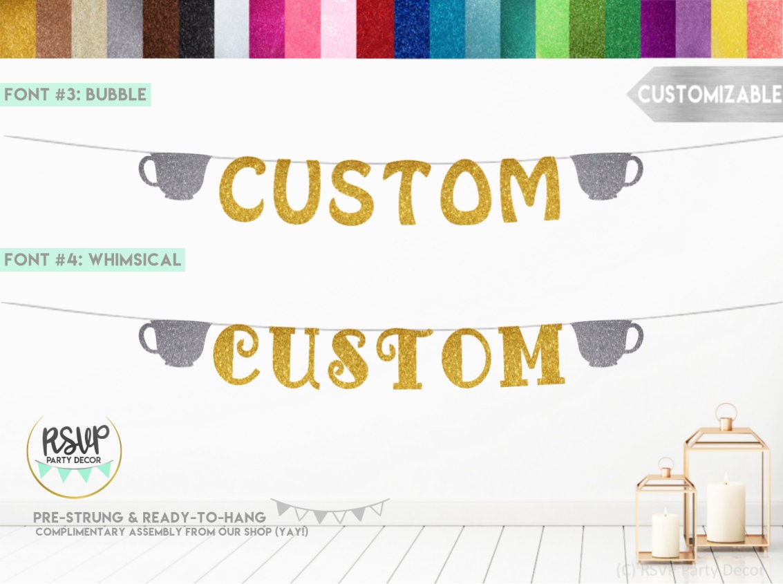 Custom Teacup Banner, Tea Party Decorations, Wonderland Birthday Party ...