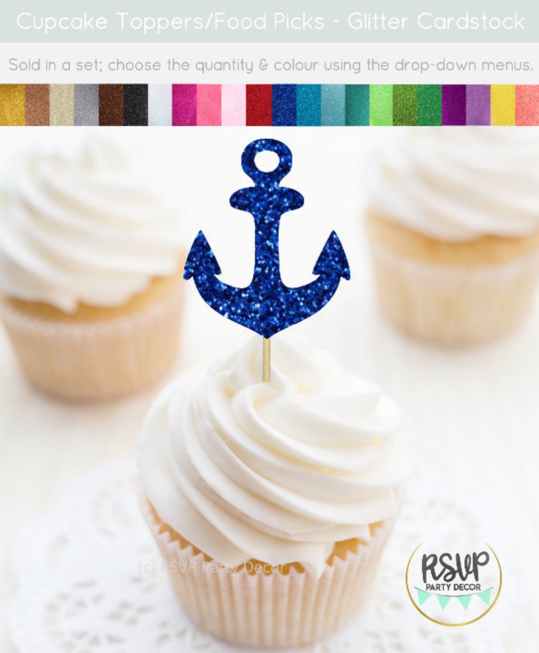 Anchor Cupcake Toppers, Anchor Food Picks, Nautical Cupcake Toppers ...
