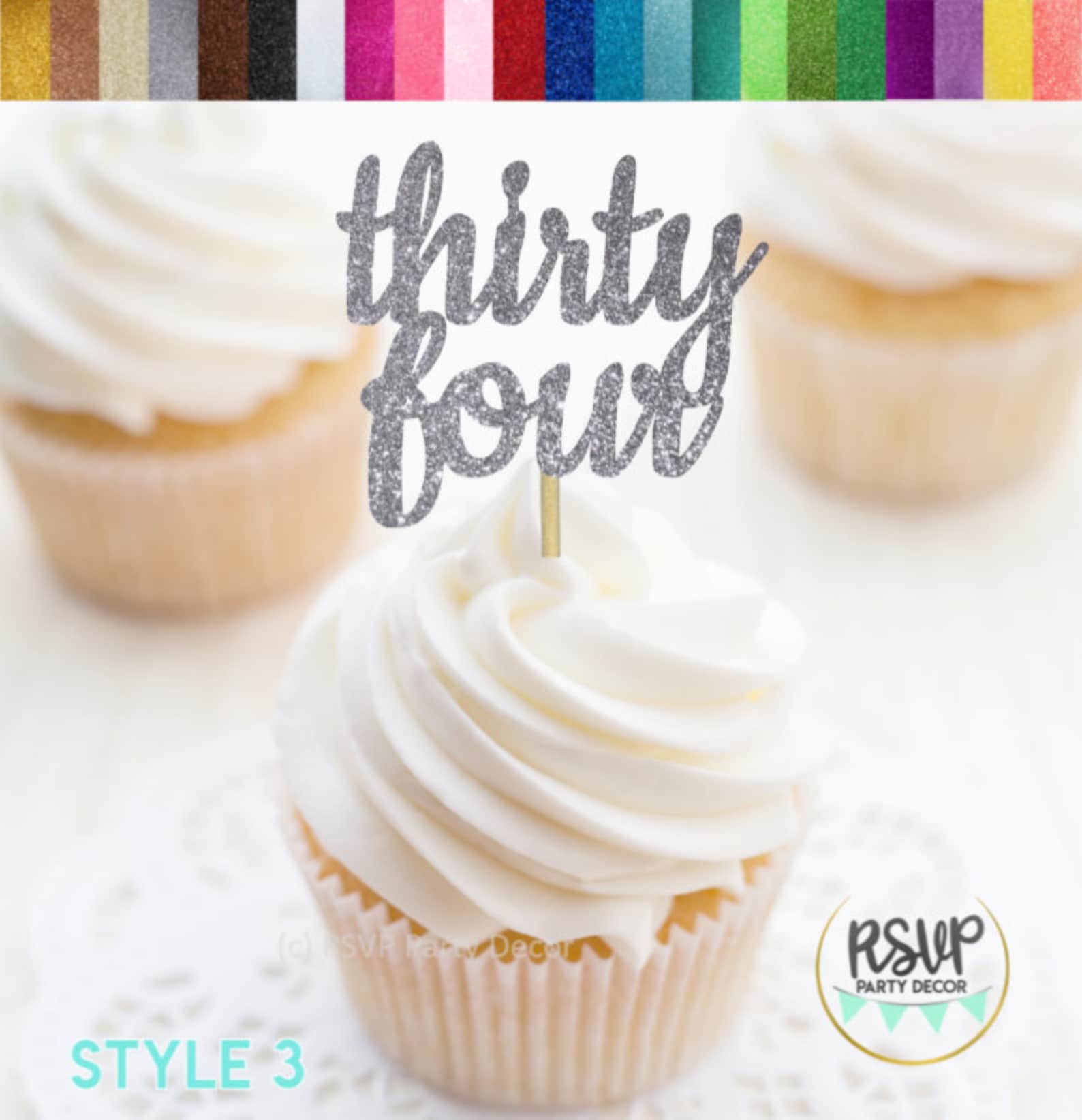 Number 34 Cupcake Toppers Thirty Four Food Picks 34th - Etsy