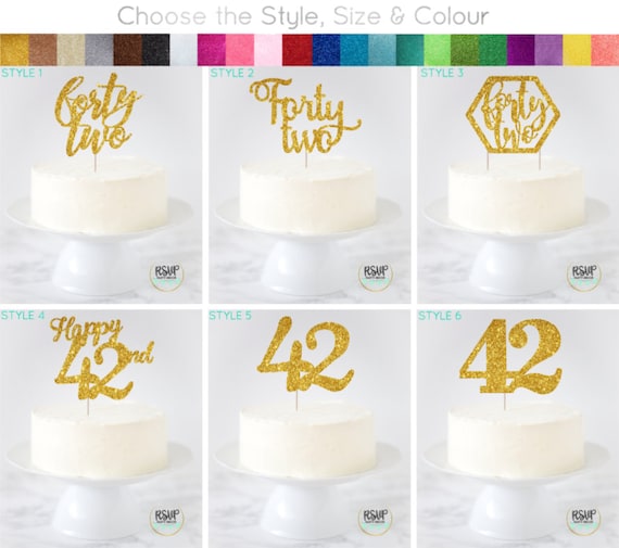 Forty Two Cake Topper, 42 Cake Topper, Fortytwo Cake Topper, Happy 42nd ...