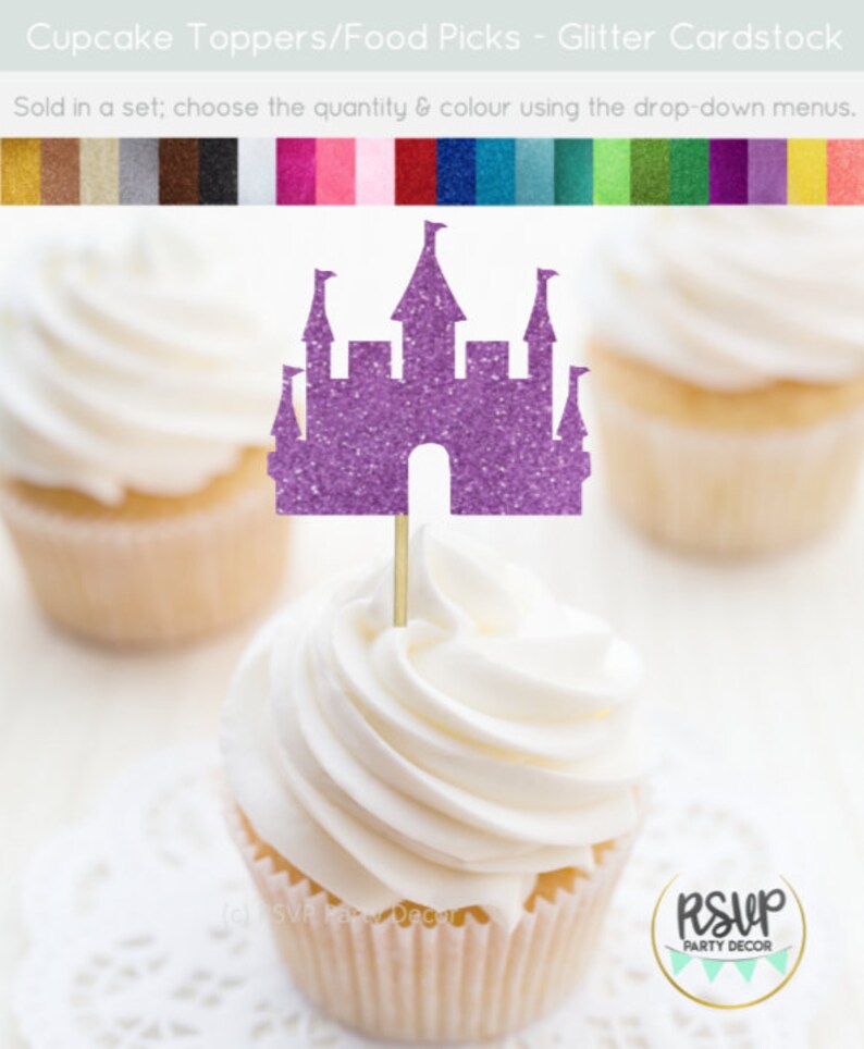 Castle Cupcake Toppers, Glitter Castle Food Picks, Princess Party ...