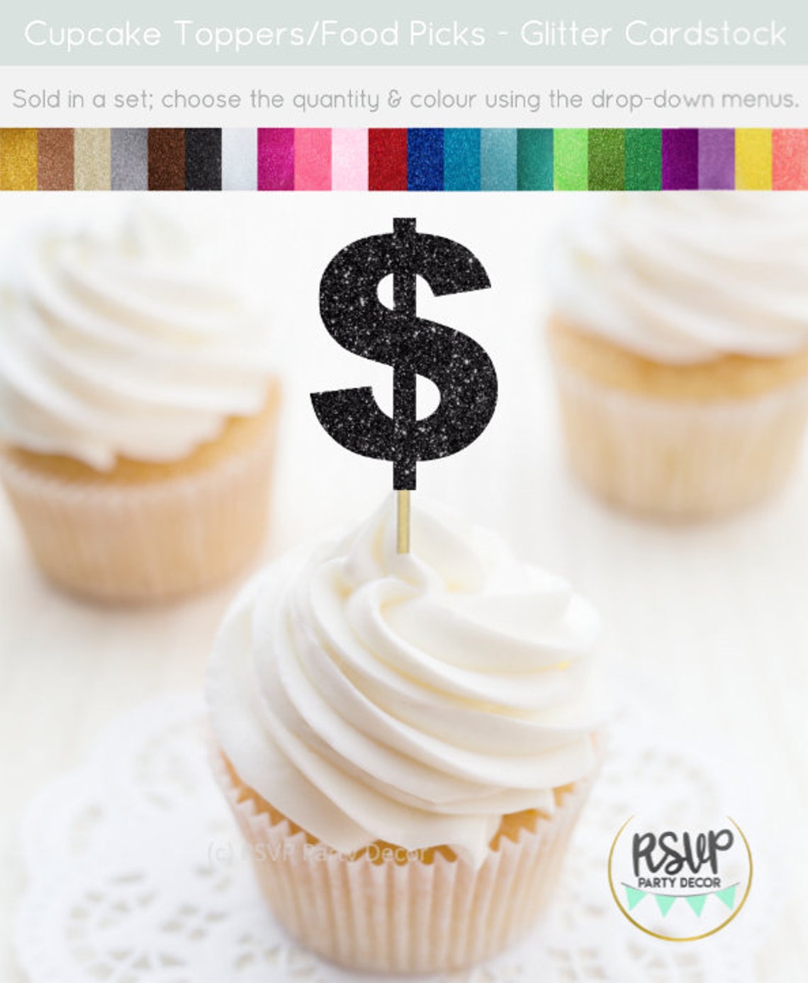 Dollar Sign Cupcake Toppers, Money Cupcake Toppers, Dollar Food Picks ...