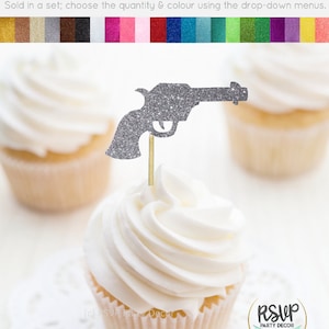 Pistol Cupcake Toppers, Gun Cupcake Toppers, Pistols or Pearls Gender ...