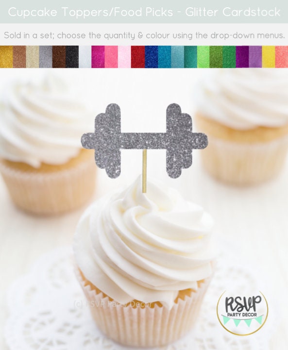 Dumbbell Cupcake Toppers, Fitness Cupcake Toppers, Weightlifter ...