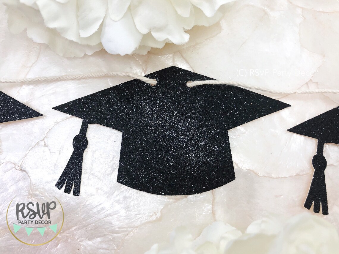 Graduation Cap Garland Glitter Graduation Cap Banner - Etsy