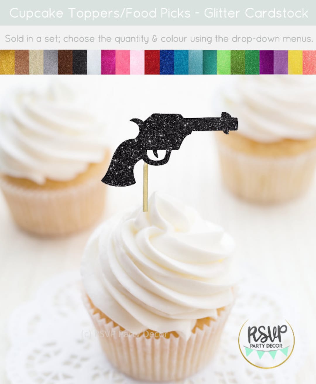 Pistol Cupcake Toppers, Gun Cupcake Toppers, Pistols or Pearls Gender ...