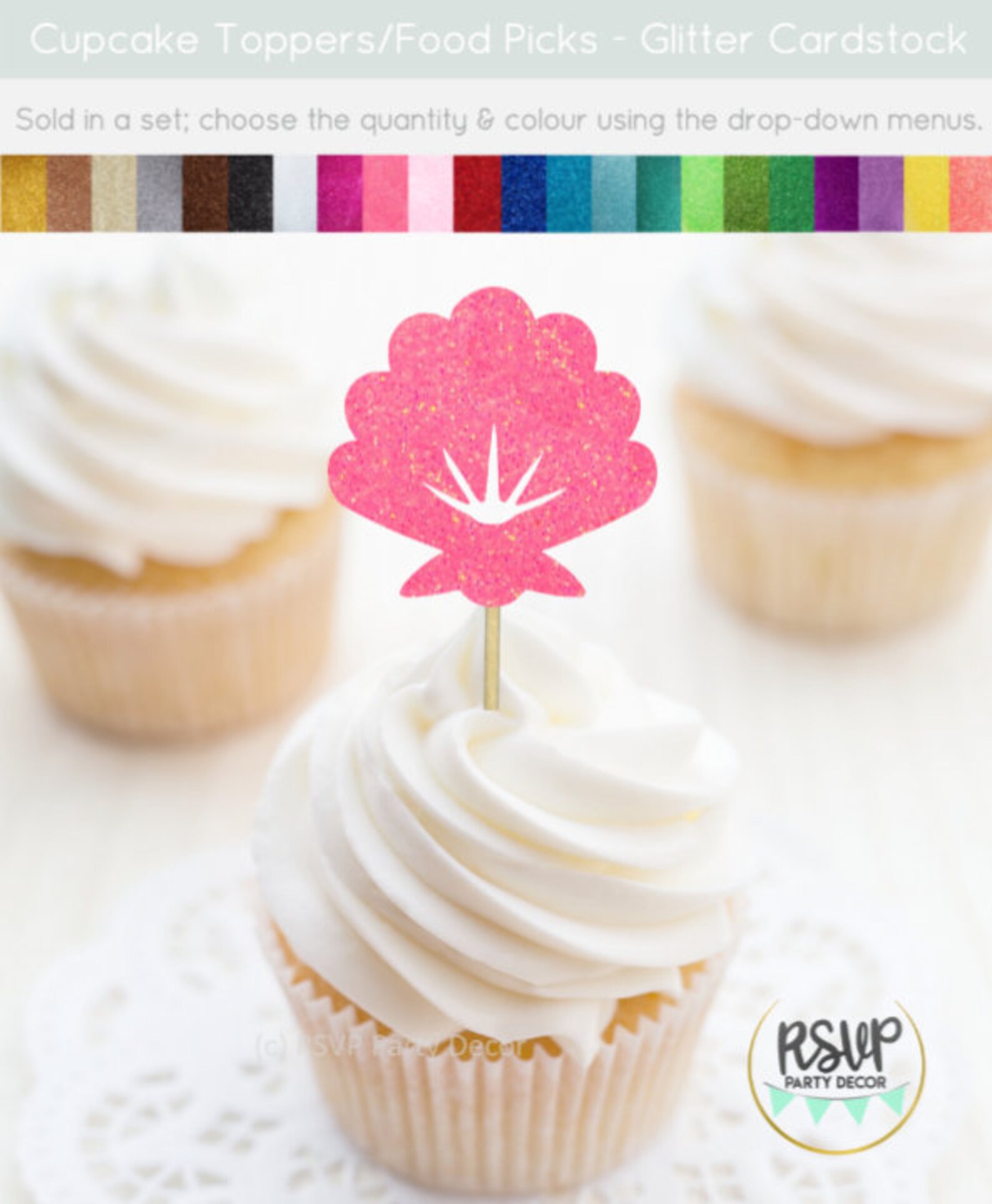Shell Cupcake Toppers, Seashell Food Picks, Beach Cupcake Toppers ...