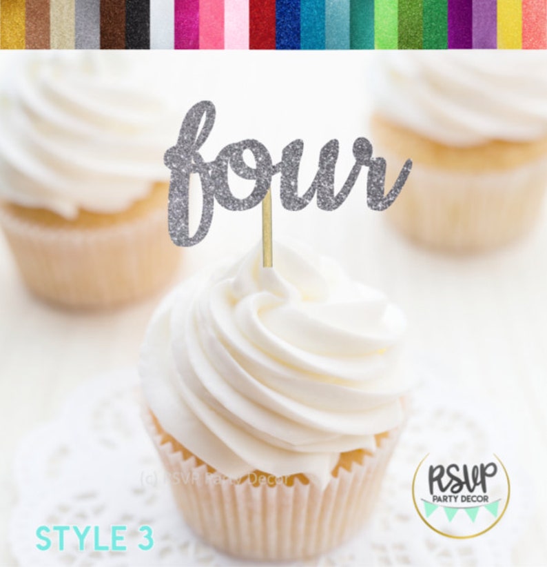 Number 4 Cupcake Toppers, Four Food Picks, 4th Birthday Decorations ...