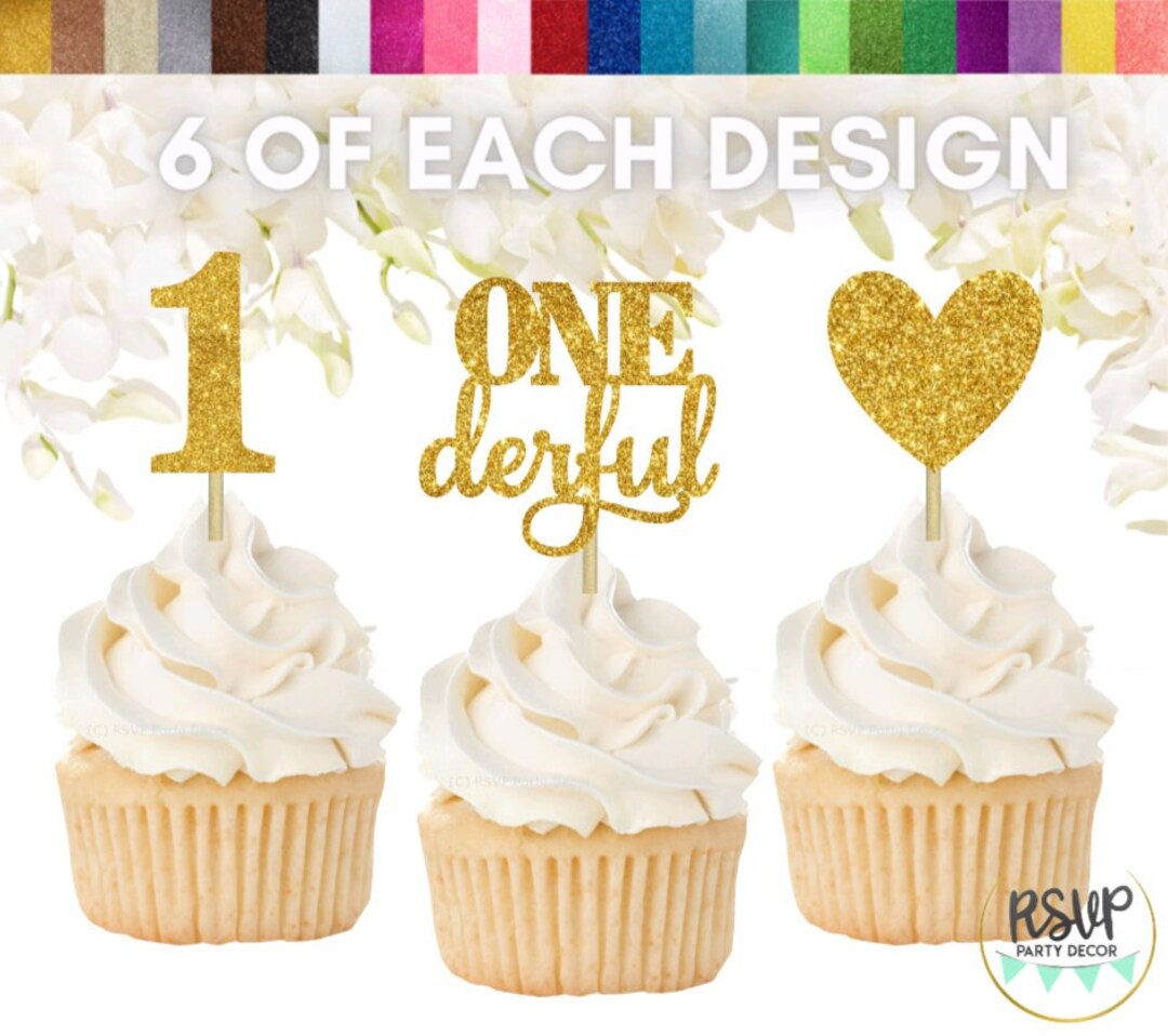 18 PCS First Birthday Cupcake Topper Set, 1st Birthday Party ...