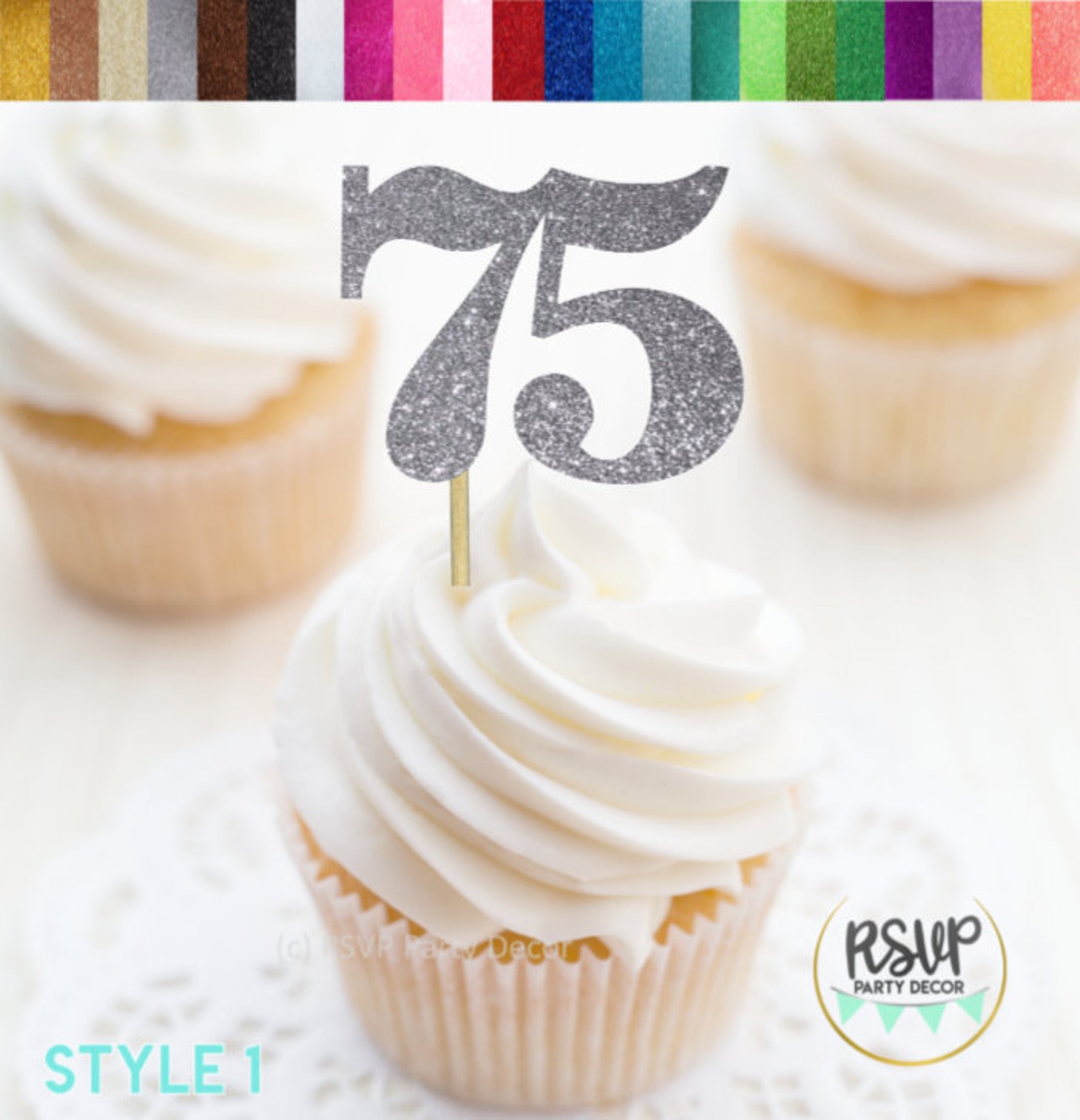 Number 75 Cupcake Toppers, Seventy Five Food Picks, 75th Birthday ...