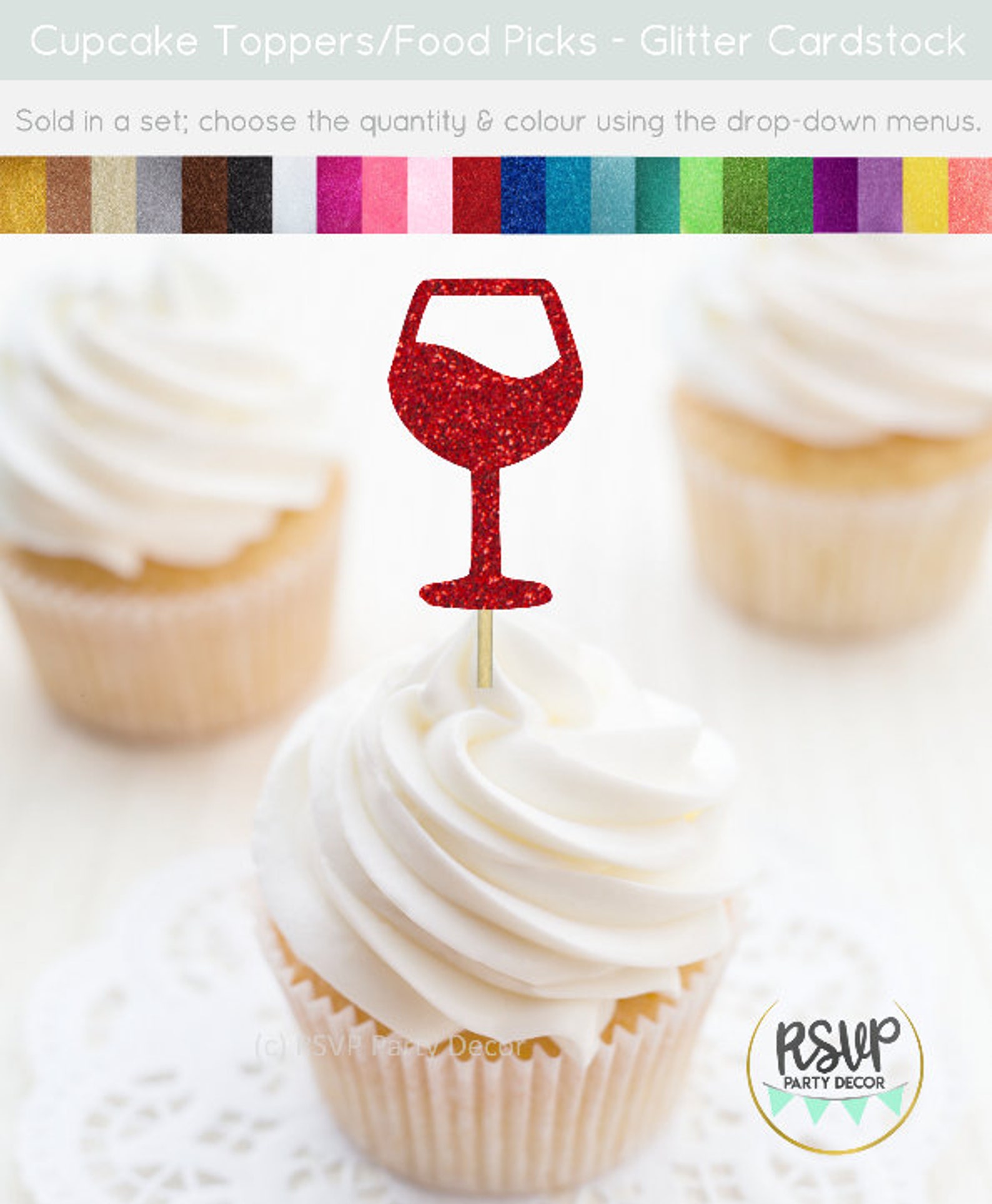 Wine Cupcake Toppers, Wine Glass Food Picks, Aged to Perfection Party ...