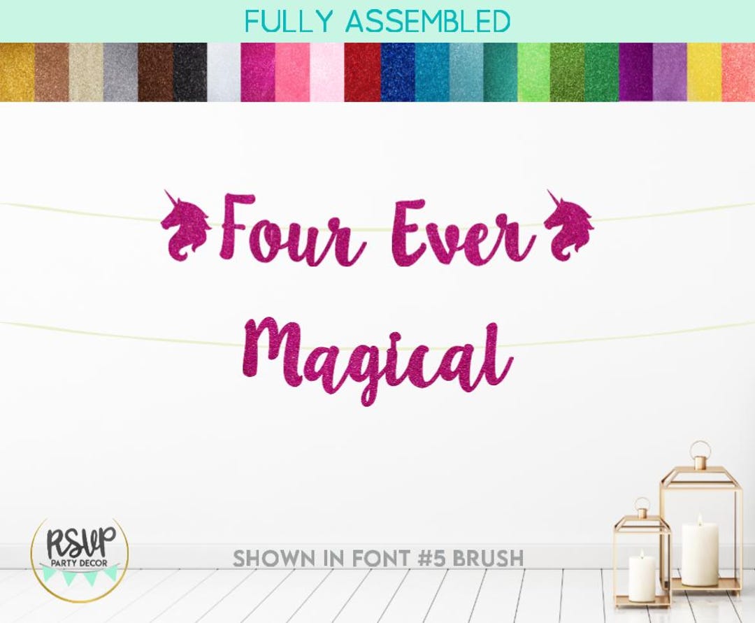 Four Ever Magical Banner, Unicorn 4th Birthday Decorations, Fourth ...