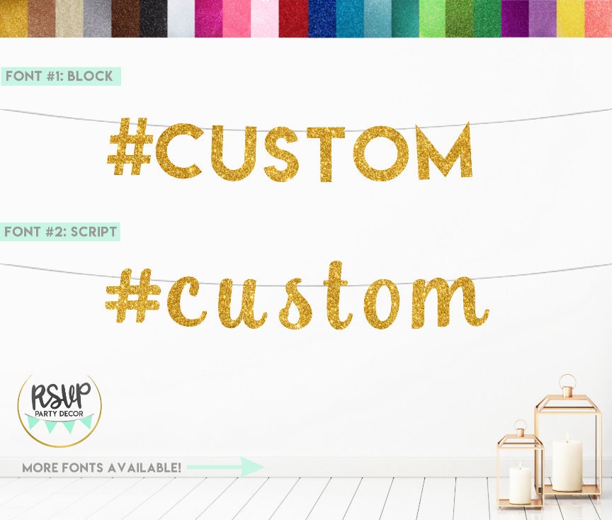 Custom Hashtag Banner, #custom, # Banner, Glitter Hashtag Sign, Wedding ...
