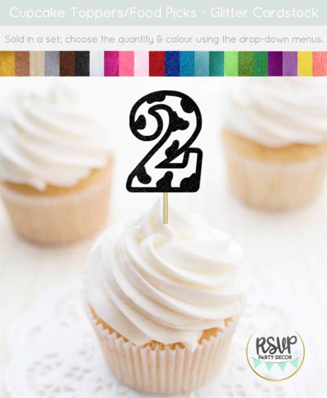 Cowprint 2 Cupcake Toppers, Cow 2nd Birthday Party Decor, Farm Second ...
