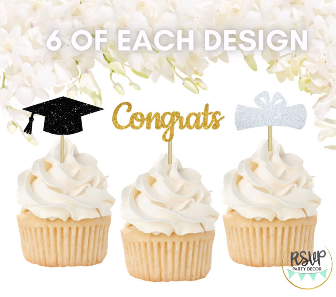 18 PCS Graduation Cupcake Toppers, Graduation Cap Toppers, Grad Party ...