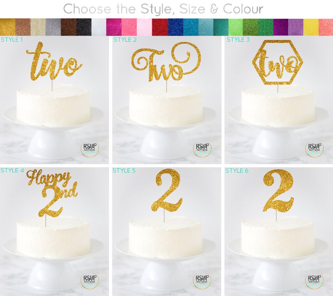 Two Cake Topper, 2 Cake Topper, Glitter 2 Sign, Happy 2nd Cake Topper ...